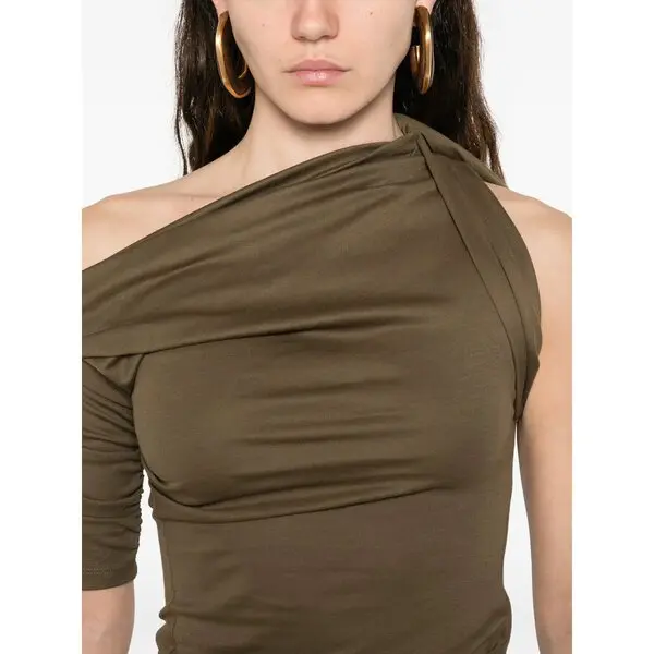 Jacquemus Draped Short Sleeve Fitted Construction Midi Dress - Green