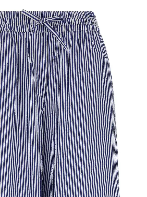 P.a.r.o.s.h Cashine Striped Cotton Poplin Pants With All-over Rhinestones