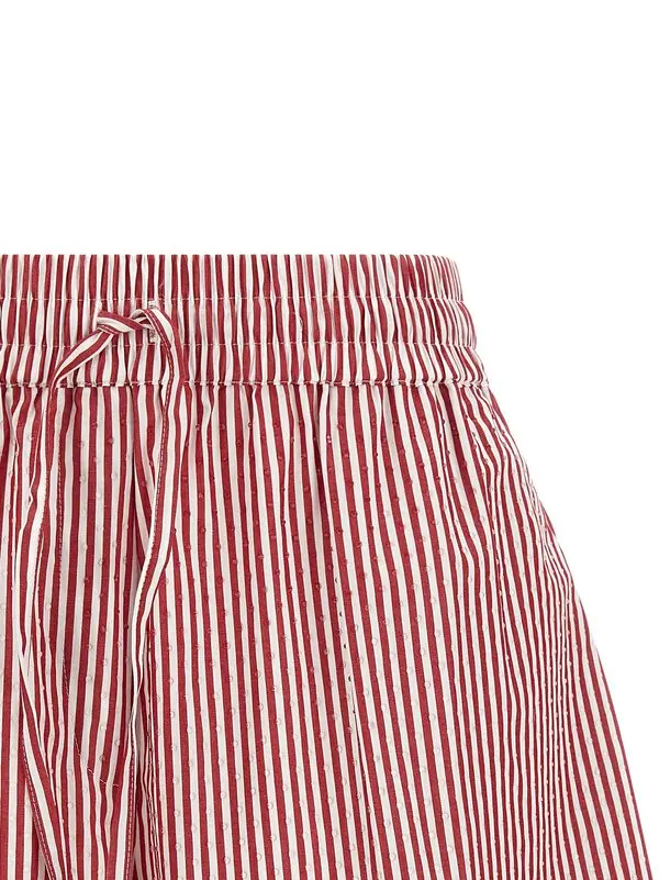 P.a.r.o.s.h Striped Cotton Poplin Shorts With All-over Rhinestones - Red