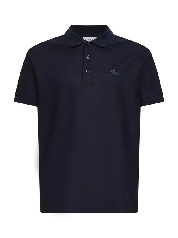 Burberry Blue Cotton Pique Polo Shirt With Embroidered Equestrian Knight Design - Multicolor