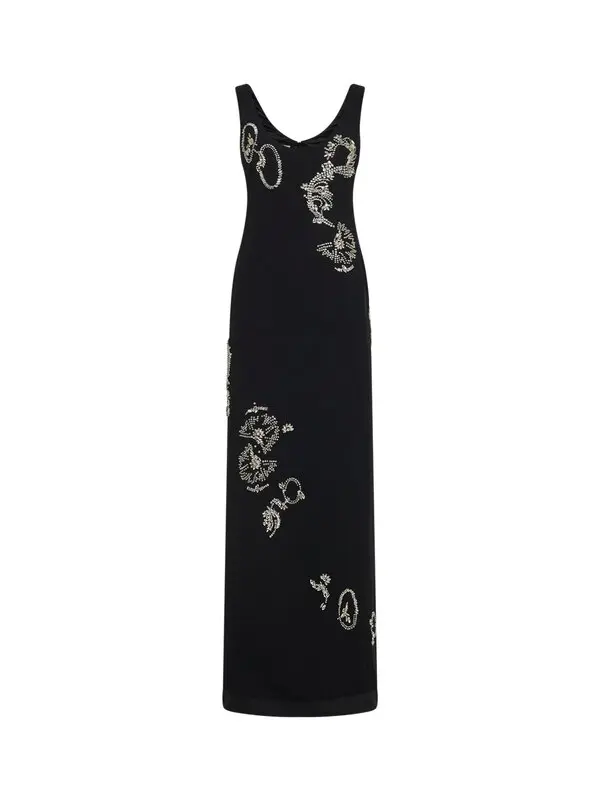 Dries Van Noten Long Embroidered Crepe Dress - Multicolor