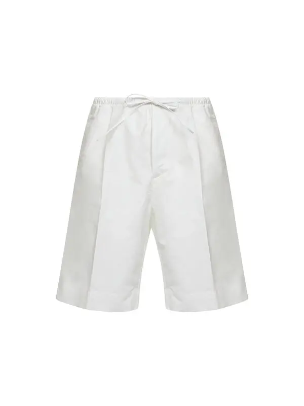 Bottega Veneta Chalk Cotton Poplin Pleated Bermuda Shorts