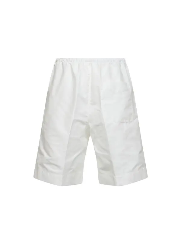 Bottega Veneta Chalk Cotton Poplin Pleated Bermuda Shorts