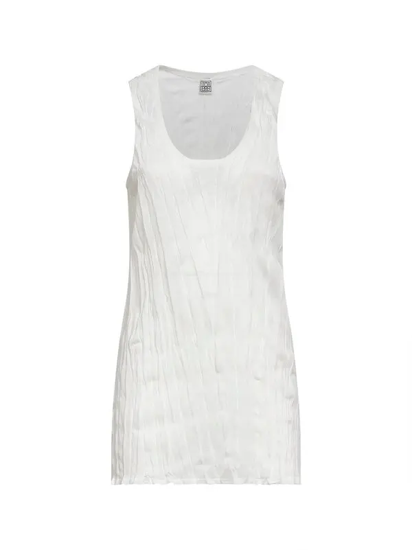TOTEME White Crinkled Viscose Blend Knit Tank Top - Multicolor