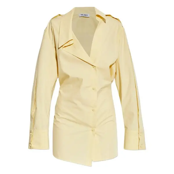 Attico Long Sleeve Collared Button-up Dress - Yellow