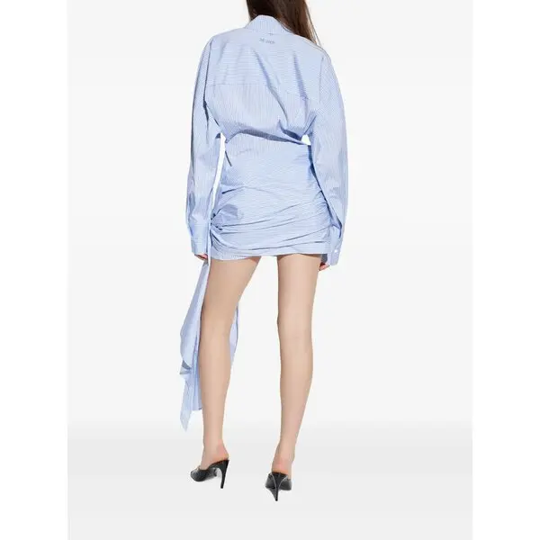 Attico Striped Cotton Asymmetric Collared Shirt Dress - Blue