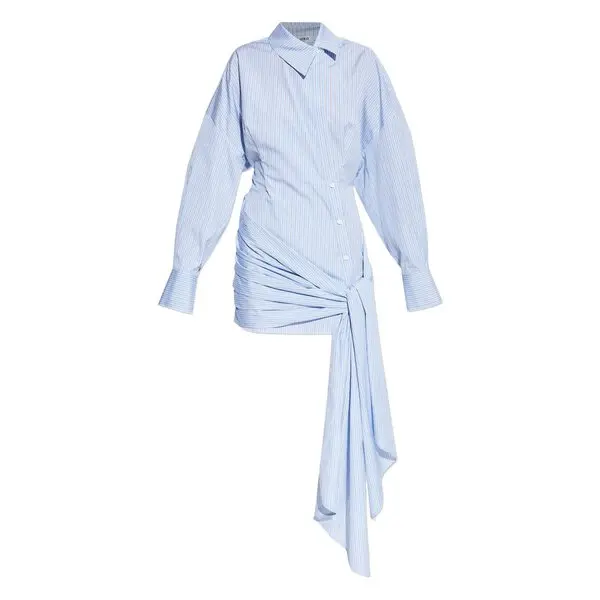 Attico Striped Cotton Asymmetric Collared Shirt Dress - Blue