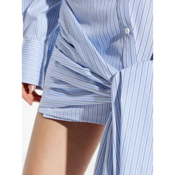 Attico Striped Cotton Asymmetric Collared Shirt Dress - Blue
