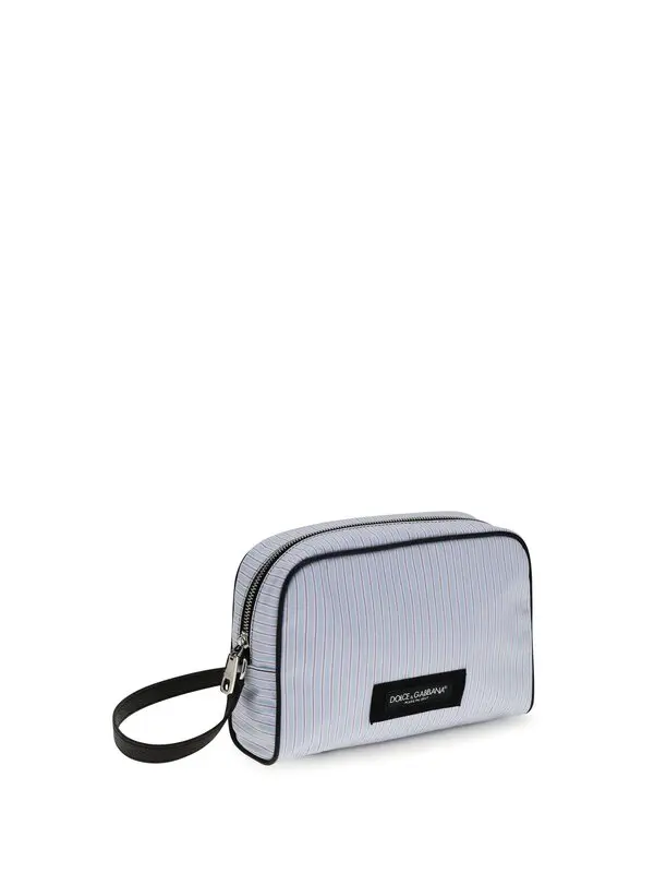 Dolce & Gabbana Striped Poplin And Leather Handbag - Blue