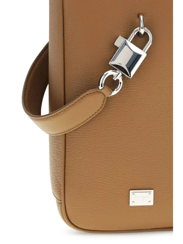 Dolce & Gabbana Lock Leather Handbag With Top Handle - Brown