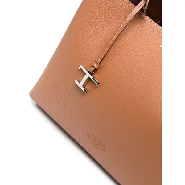 TOD'S Calf Leather Tote Bag With Logo Charm