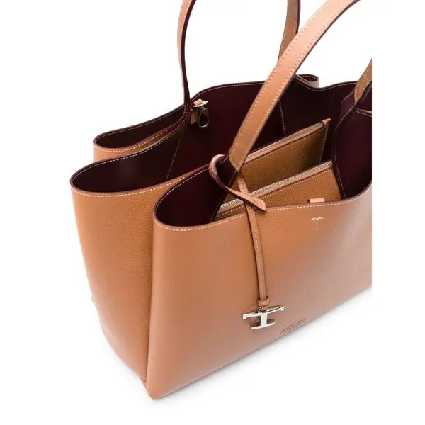 TOD'S Calf Leather Tote Bag With Logo Charm