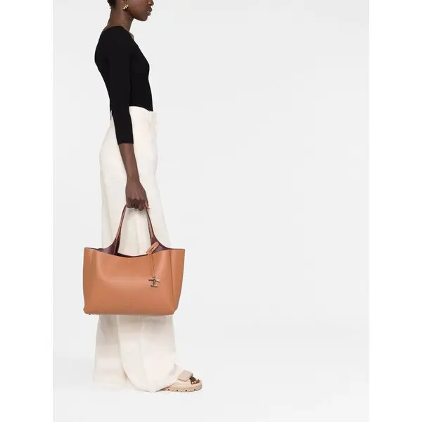 TOD'S Calf Leather Tote Bag With Logo Charm