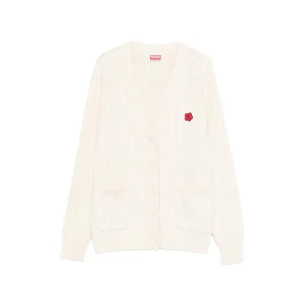Kenzo Flower Appliqué Cable-knit V-neck Cardigan - Cream