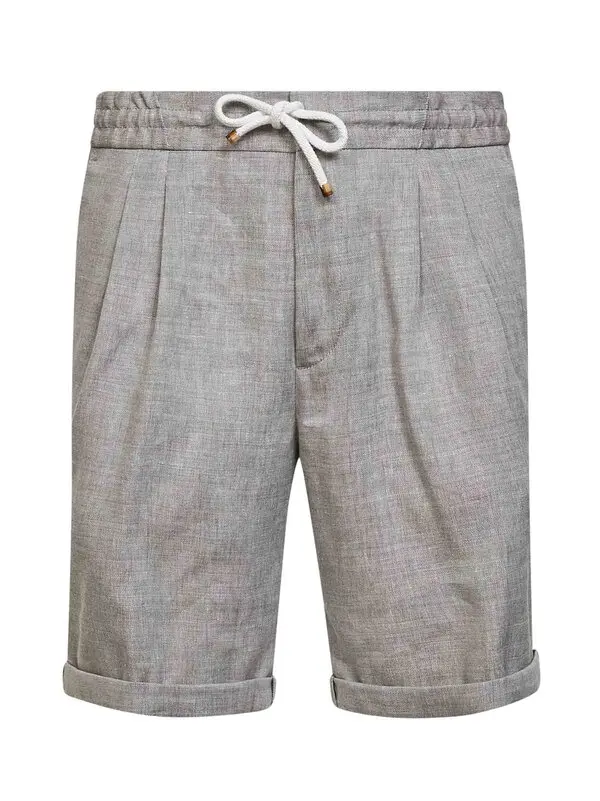 Brunello Cucinelli Light Brown Linen And Virgin Wool Chevron Bermuda Shorts
