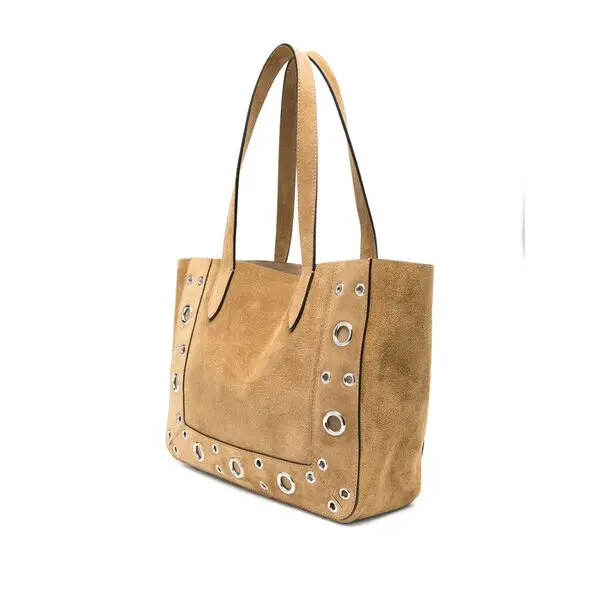 Valentino Garavani Suede Tote Bag With Metallic Eyelets And Studs - Cream