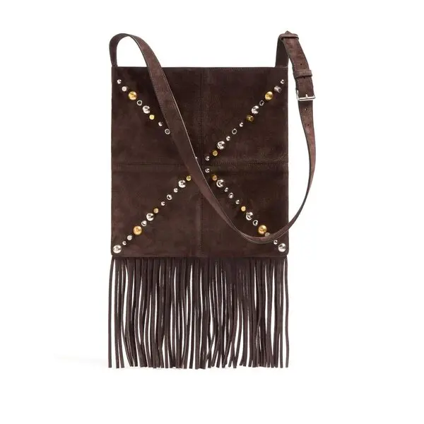 Valentino Garavani Studded Suede Shoulder Bag With Fringe