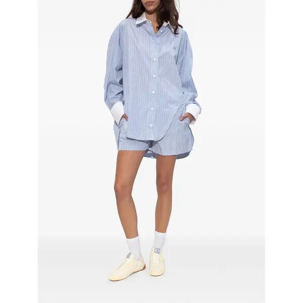 Attico Striped Cotton Shorts - Blue