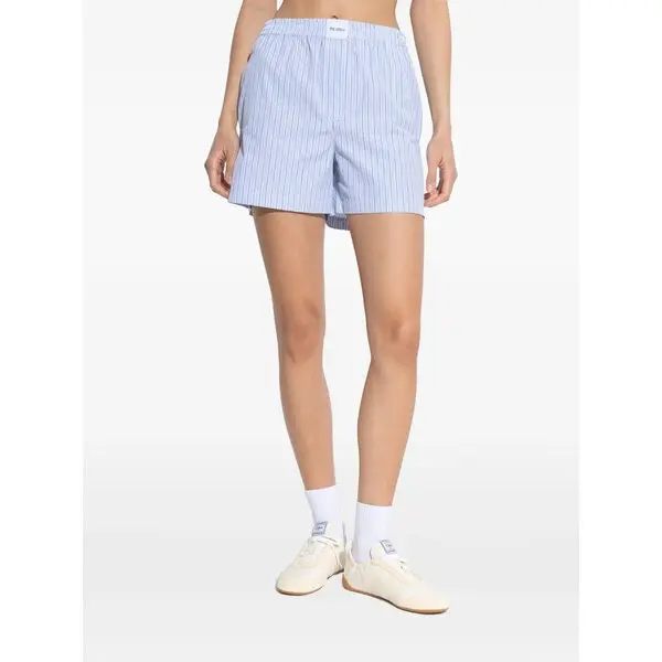 Attico Striped Cotton Shorts - Blue