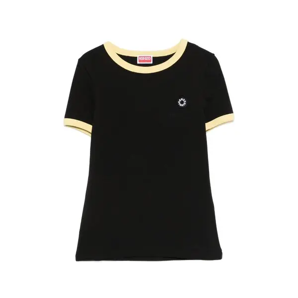 Kenzo Organic Cotton Blend T-shirt With Contrasting Trim And Logo Appliqu - Black
