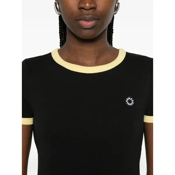 Kenzo Organic Cotton Blend T-shirt With Contrasting Trim And Logo Appliqu - Black
