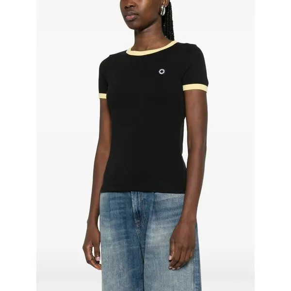 Kenzo Organic Cotton Blend T-shirt With Contrasting Trim And Logo Appliqu - Black
