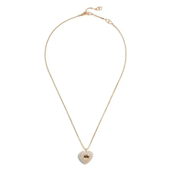 Valentino Garavani Tone Crystal Heart Pendant Necklace - Gold