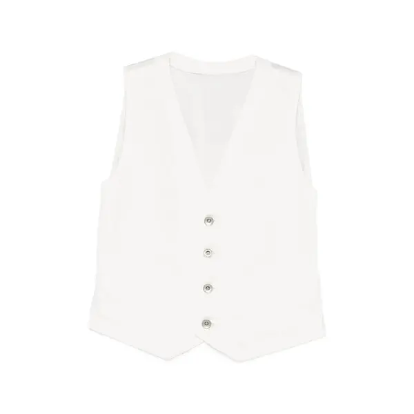 Sacai Sleeveless V-neck Waistcoat With Button Fastening And Drawstring Detail - White