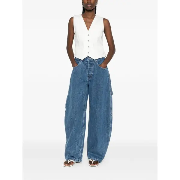 Sacai Sleeveless V-neck Waistcoat With Button Fastening And Drawstring Detail - White