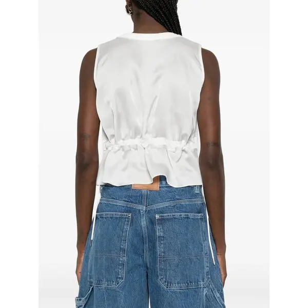 Sacai Sleeveless V-neck Waistcoat With Button Fastening And Drawstring Detail - White