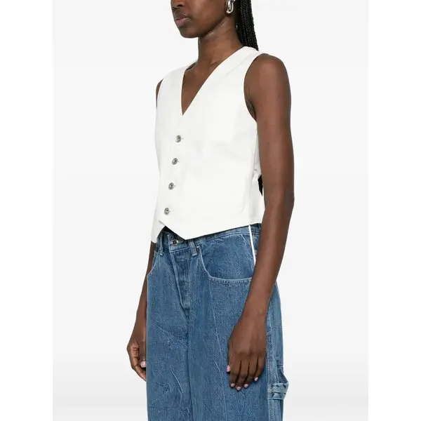 Sacai Sleeveless V-neck Waistcoat With Button Fastening And Drawstring Detail - White