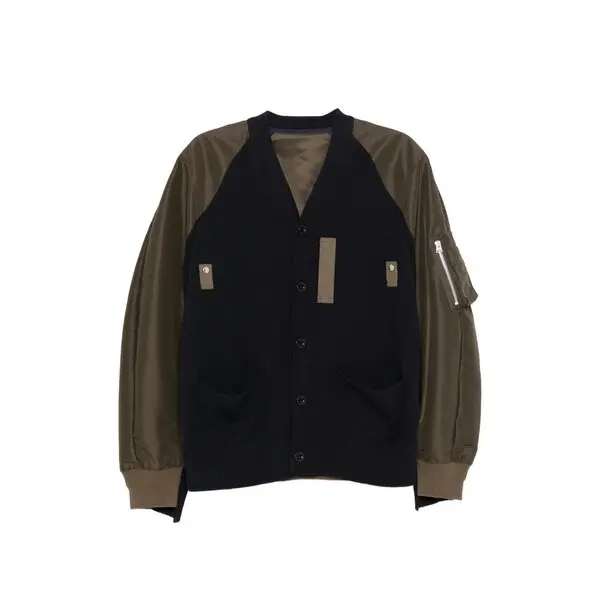Sacai Bomber Jacket With V-neck And Ribbed Hem
