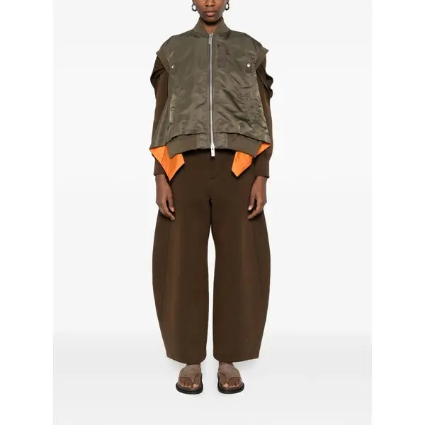 Sacai Zip-up Rib Knit Detailing Vest With Asymmetrical Hem