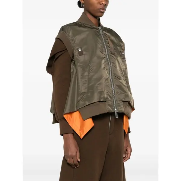Sacai Zip-up Rib Knit Detailing Vest With Asymmetrical Hem