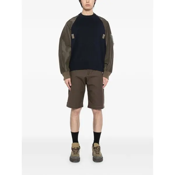 Sacai Cotton Blend Crew Neck Sweatshirt With Zip Pocket