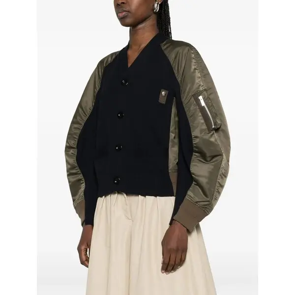 Sacai Khaki Cotton Blend Cardigan