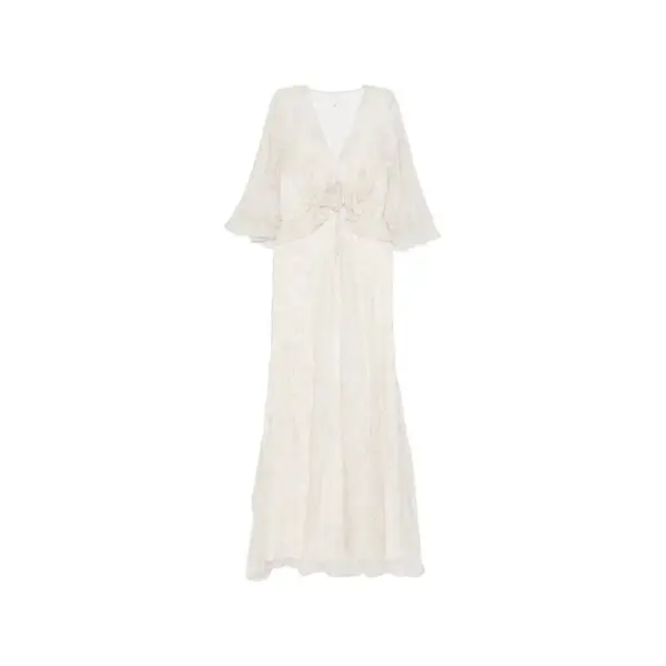 Alberta Ferretti Printed V-neck Silk Blend Dress