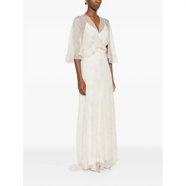Alberta Ferretti Printed V-neck Silk Blend Dress