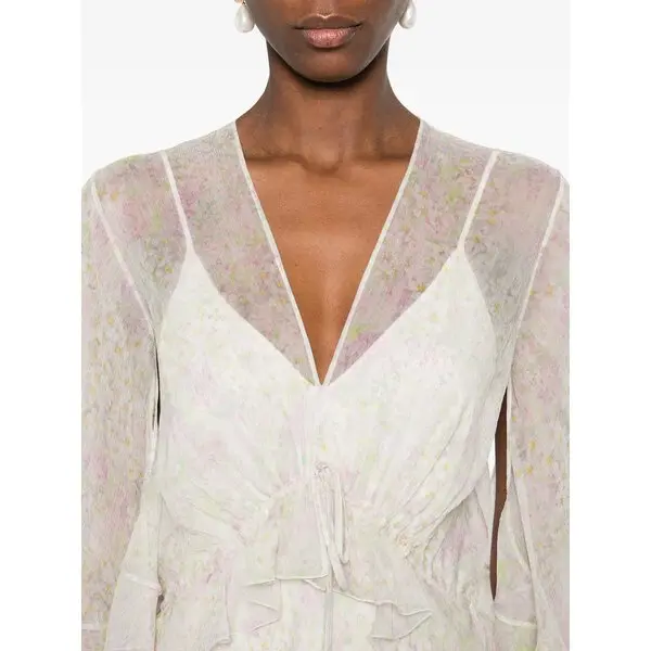 Alberta Ferretti Printed V-neck Silk Blend Dress