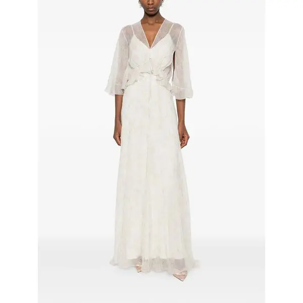 Alberta Ferretti Printed V-neck Silk Blend Dress