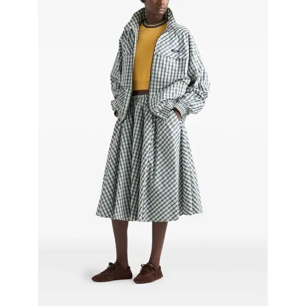 Prada Full Skirt With Check Print - Blue