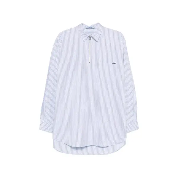 Prada Cotton Striped Zip-up Shirt - Blue