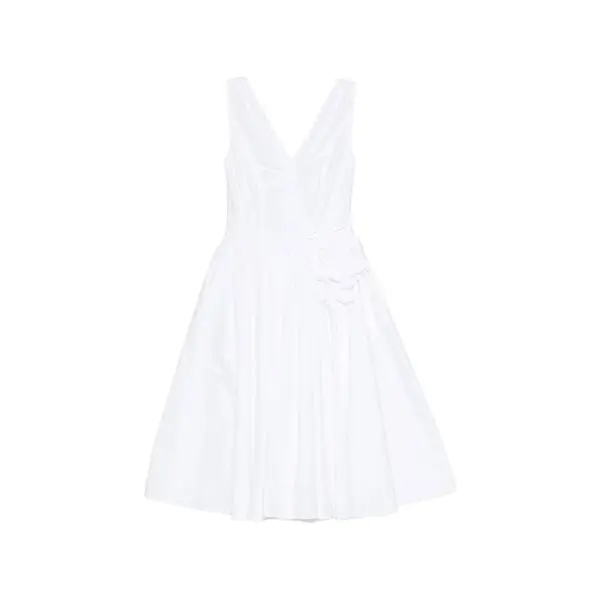 Prada Cotton Flower Appliqué Midi Dress - White