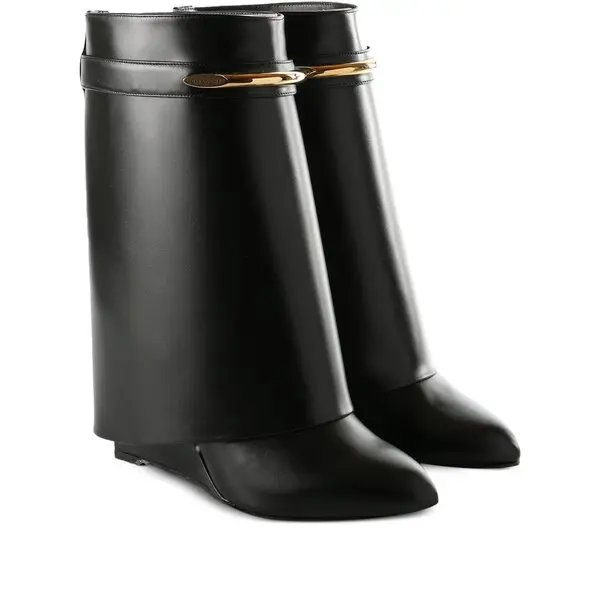 Givenchy Leather Wedge Heel Boots With Gold-tone Hardware - Black