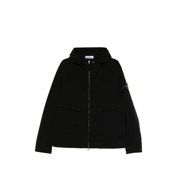 Stone Island Hooded Zip-up Jacket - Black