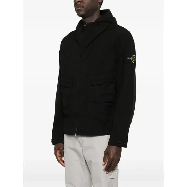Stone Island Hooded Zip-up Jacket - Black