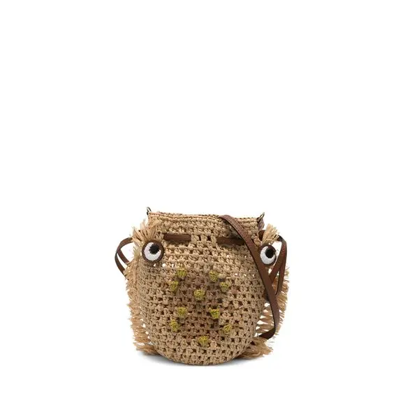 ANYA HINDMARCH Raffia Bucket Bag With Drawstring Fastening And Eye Detail - Cream