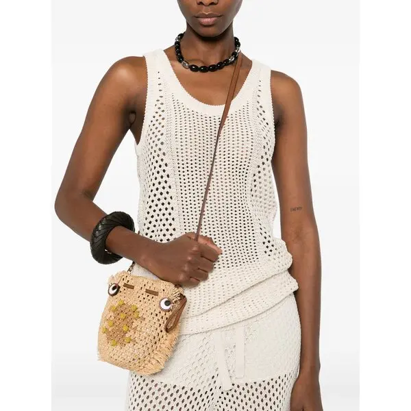 ANYA HINDMARCH Raffia Bucket Bag With Drawstring Fastening And Eye Detail - Cream