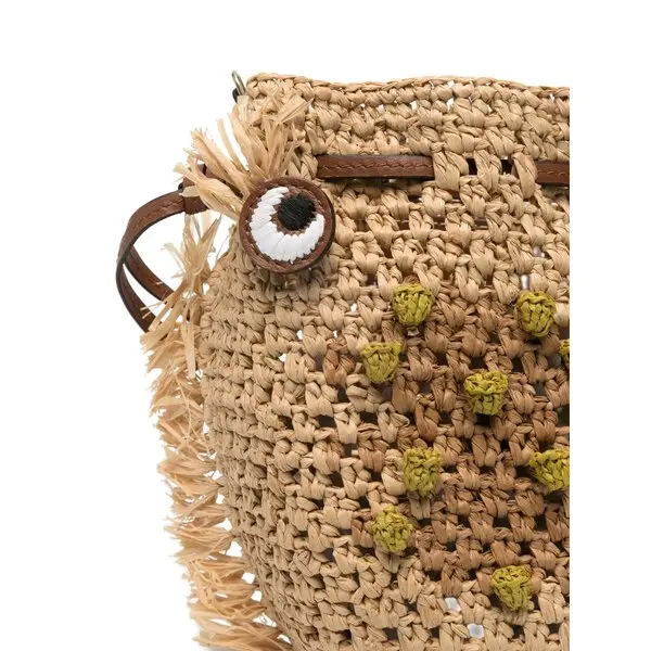 ANYA HINDMARCH Raffia Bucket Bag With Drawstring Fastening And Eye Detail - Cream