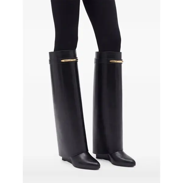 Givenchy Knee-high Wedge Heel Boots With Golden-finish Metal Detail - Black